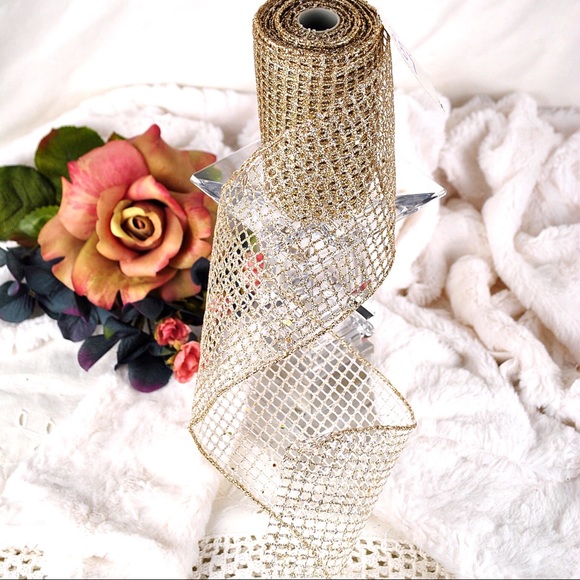 Holiday | Nwot Glitter Gold Open Weave Ribbon | Poshmark